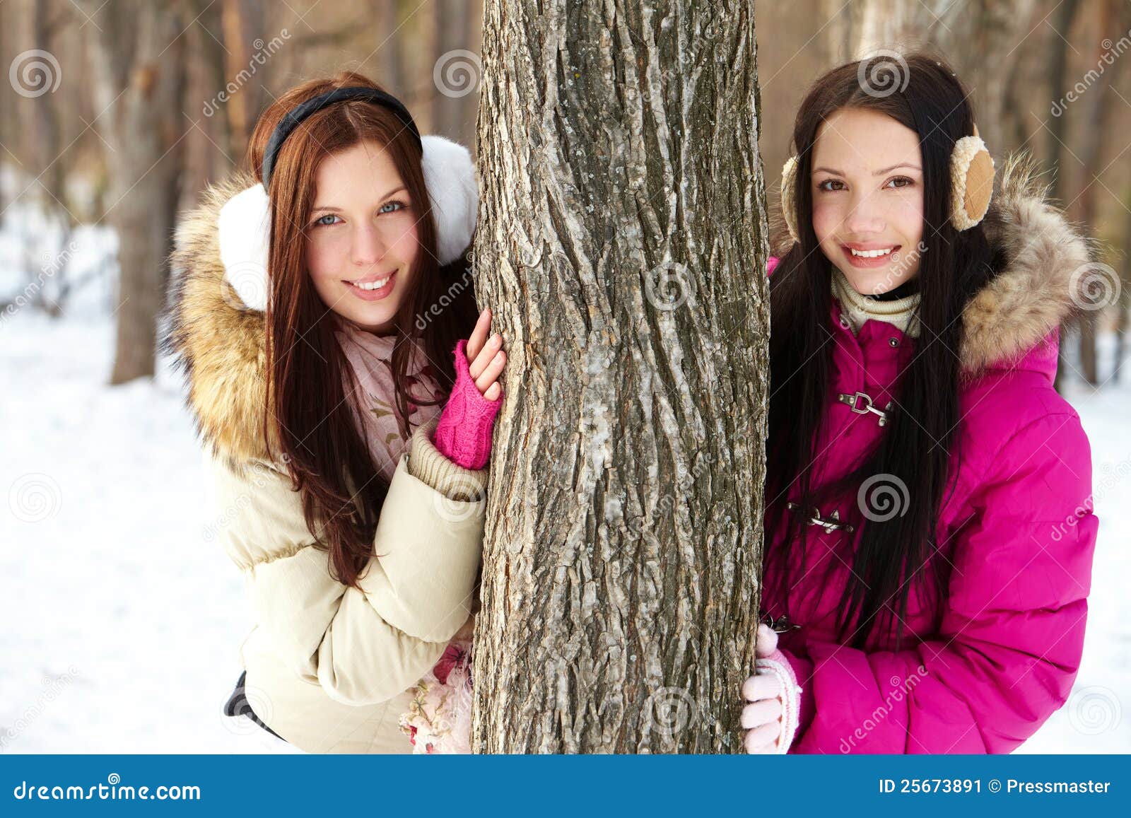 Girls by tree stock image. Image of ecology, fashionable - 25673891