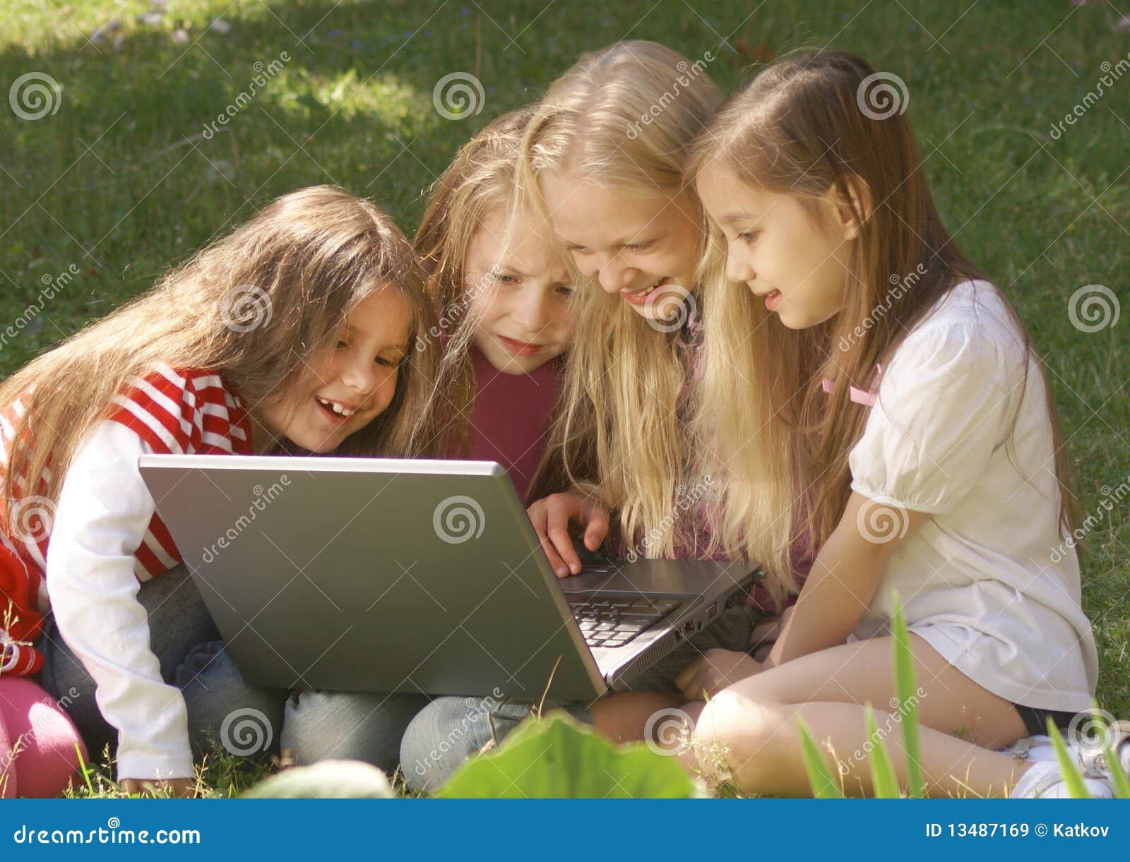 Girls using laptop stock image. Image of playing, together - 13487169