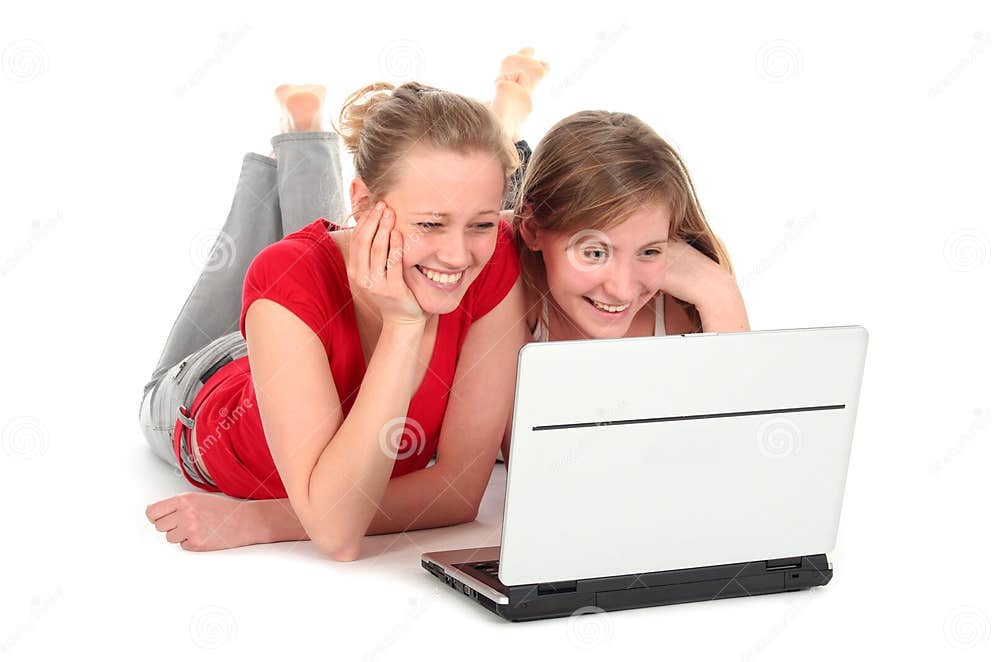 Girls using laptop stock photo. Image of laptop, laughing - 4085346