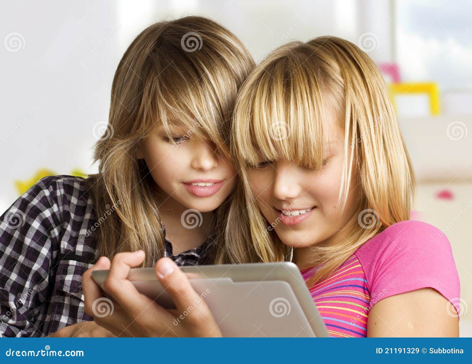 Girls using touchpad stock image. Image of learning, friend - 21191329