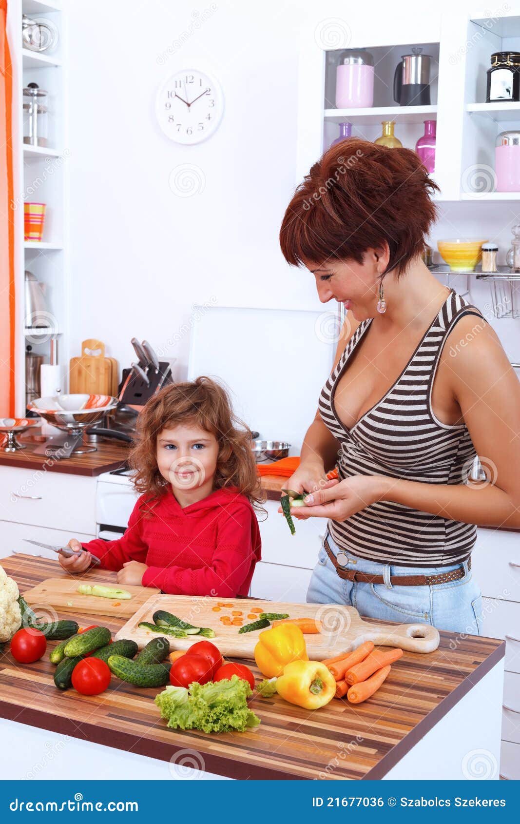 Girls and vegetables stock photo. Image of interior, cucumber - 21677036