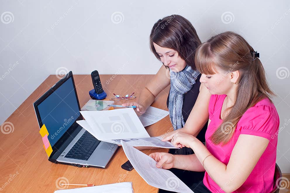 Girls work at office stock photo. Image of training, face - 16826844