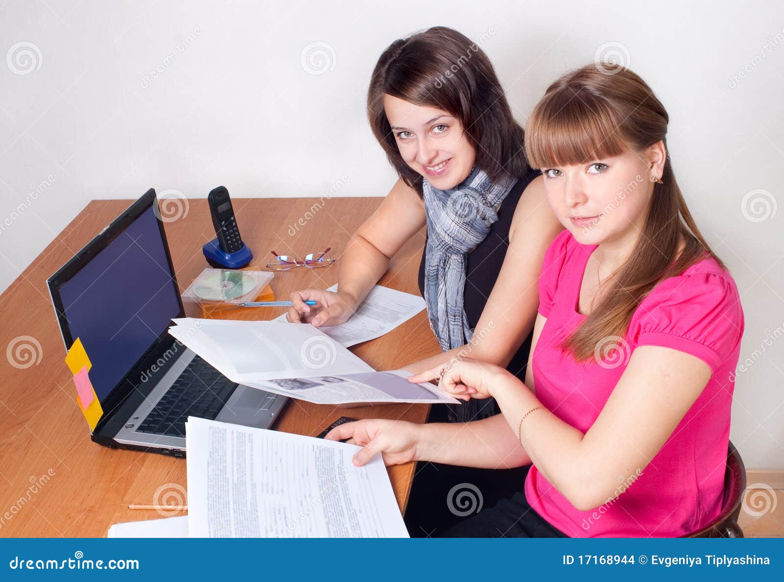Girls work at office stock photo. Image of girlie, papers - 17168944