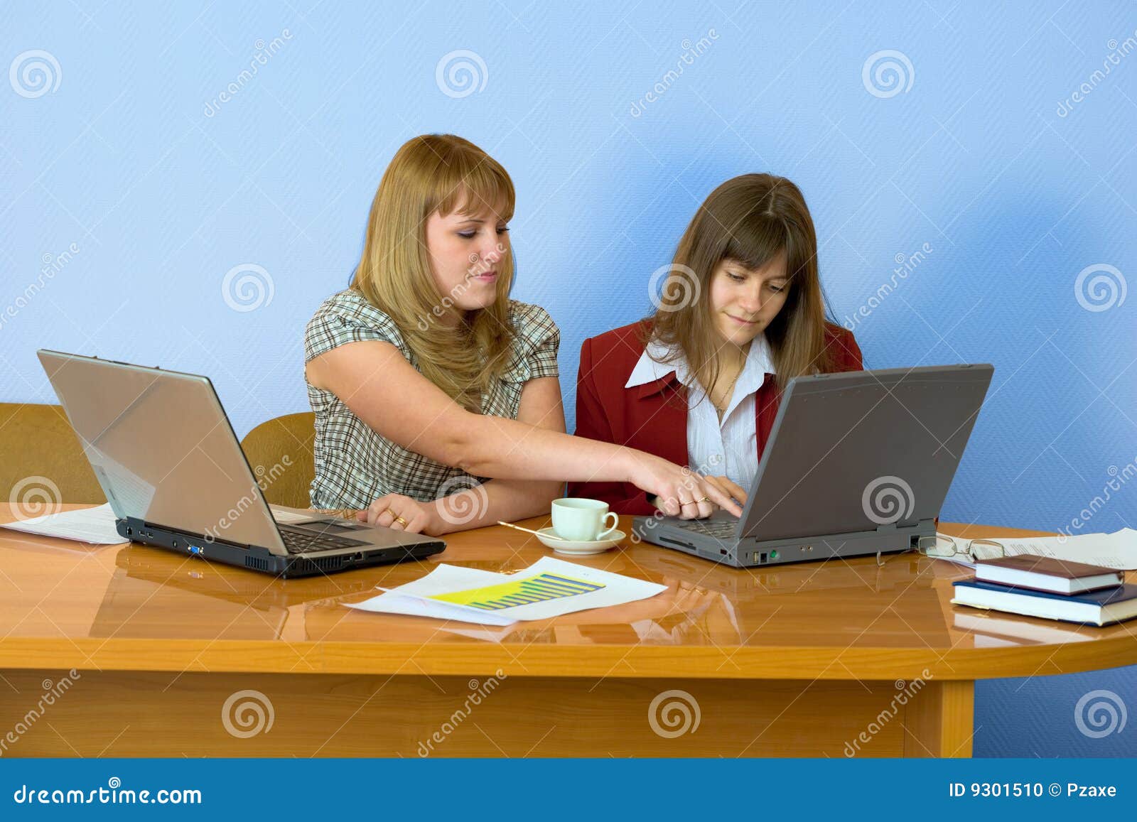 Girls Work Sitting at a Table Stock Photo - Image of female, computer ...