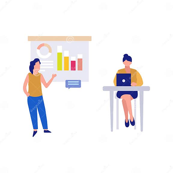 The Girls are Working on a Chart Graph Stock Illustration ...