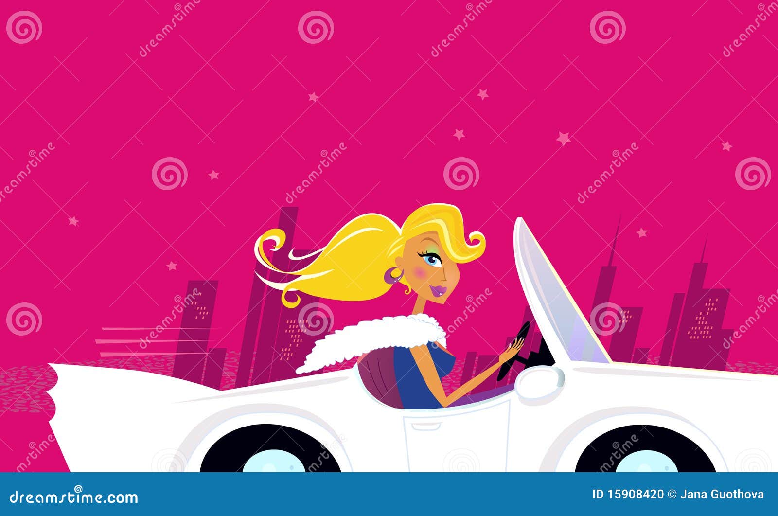 Girly Chick Driver in a Convertible Car Stock Vector - Illustration of ...
