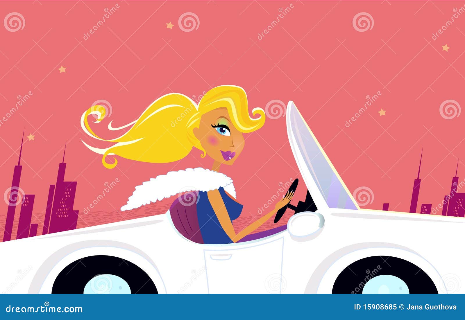 Girly Chick Driver in a Convertible Car Stock Vector - Illustration of ...