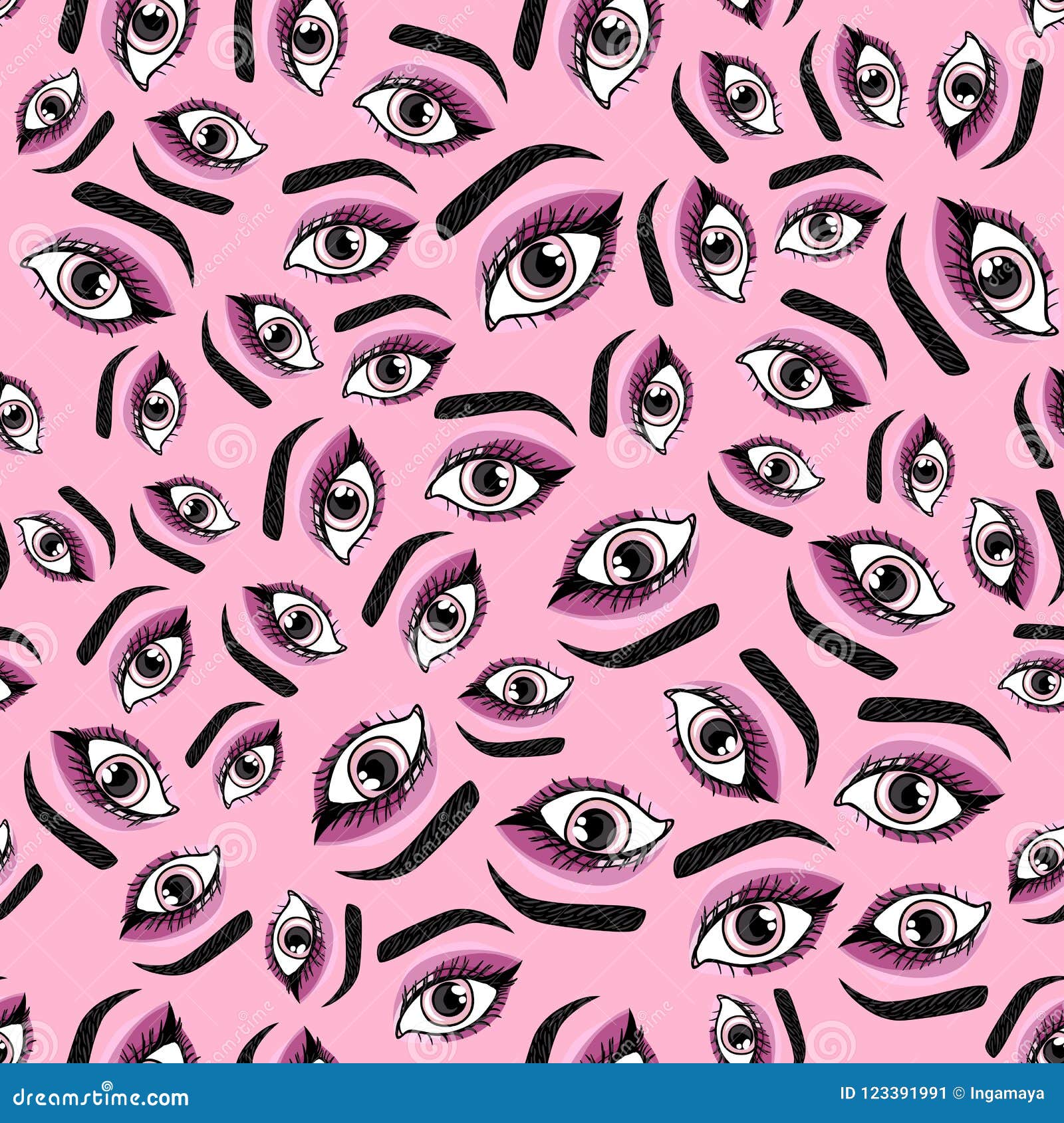 Girly Eyes Seamless Pattern. Vector Illustration Isolated on Pink ...