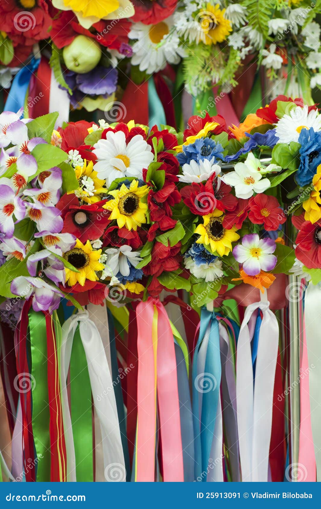 Girly Garland with Colored Ribbons Stock Image - Image of handmade ...