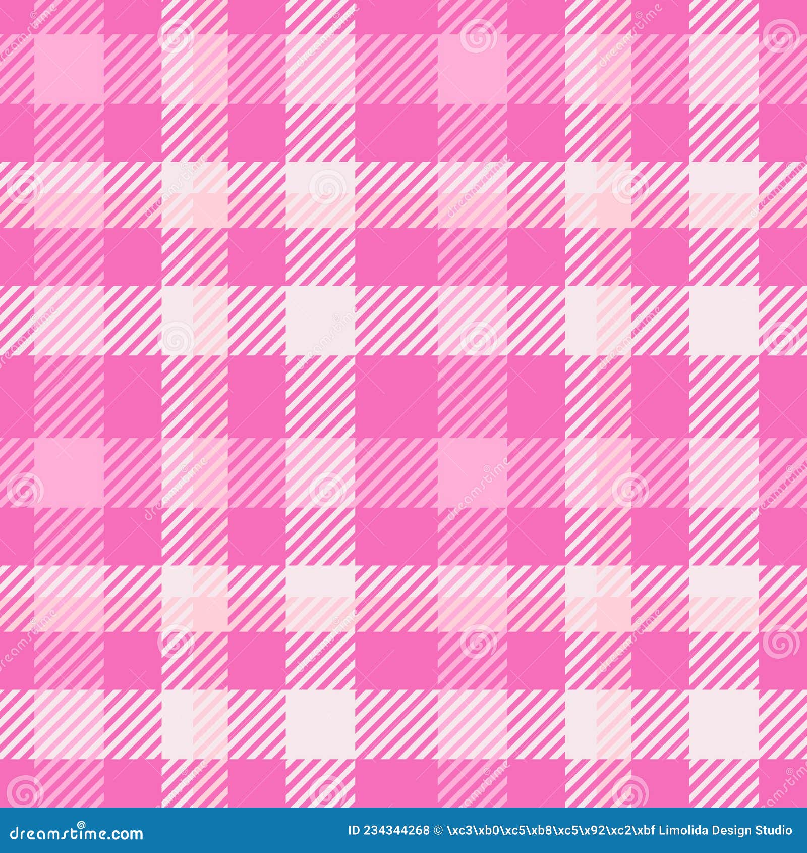 Girly Pink Seamless Plaid Vector Pattern Gingham Bright Color Checker