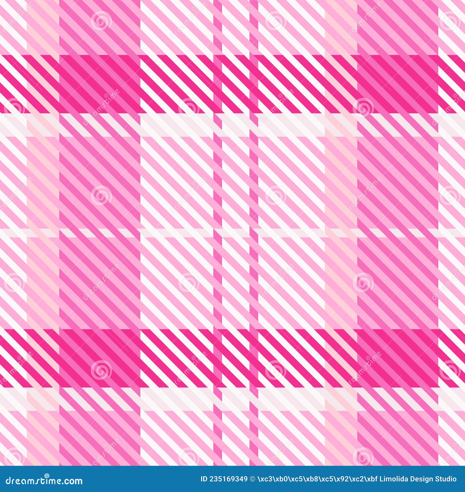 Girly Pink Seamless Plaid Vector Pattern Gingham Bright Color Checker