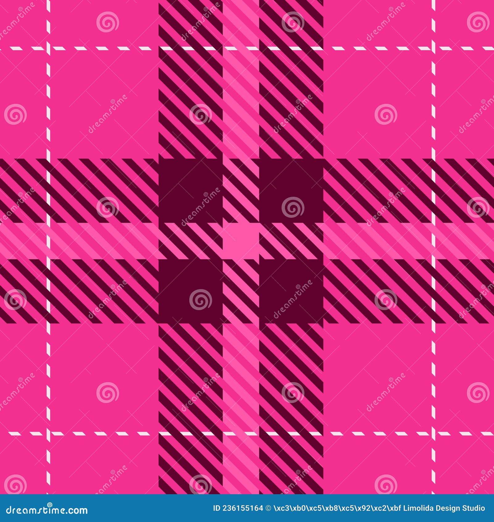 Girly Pink Seamless Plaid Vector Pattern Gingham Bright Color Checker