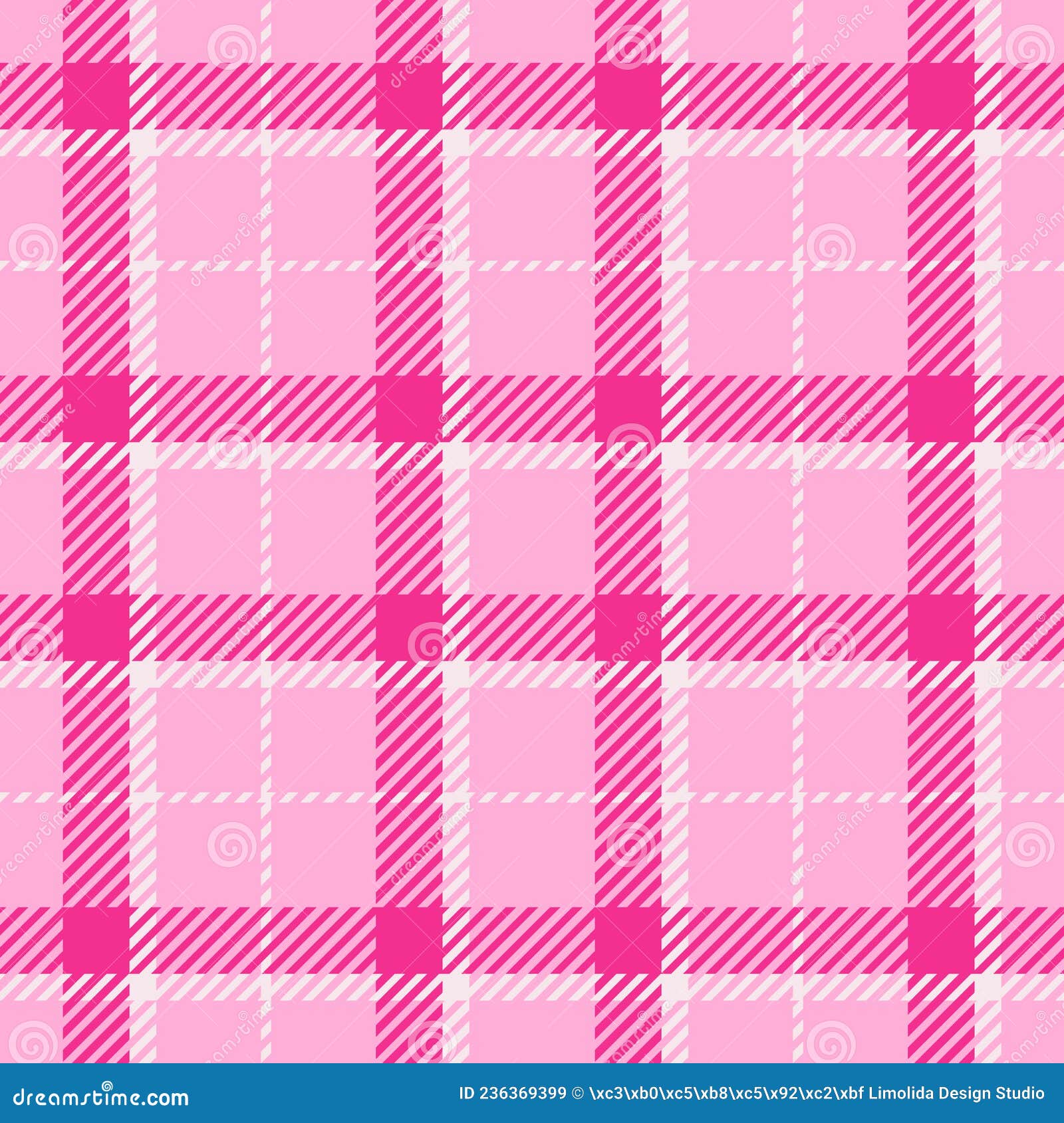 Girly Pink Seamless Plaid Vector Pattern Gingham Bright Color Checker