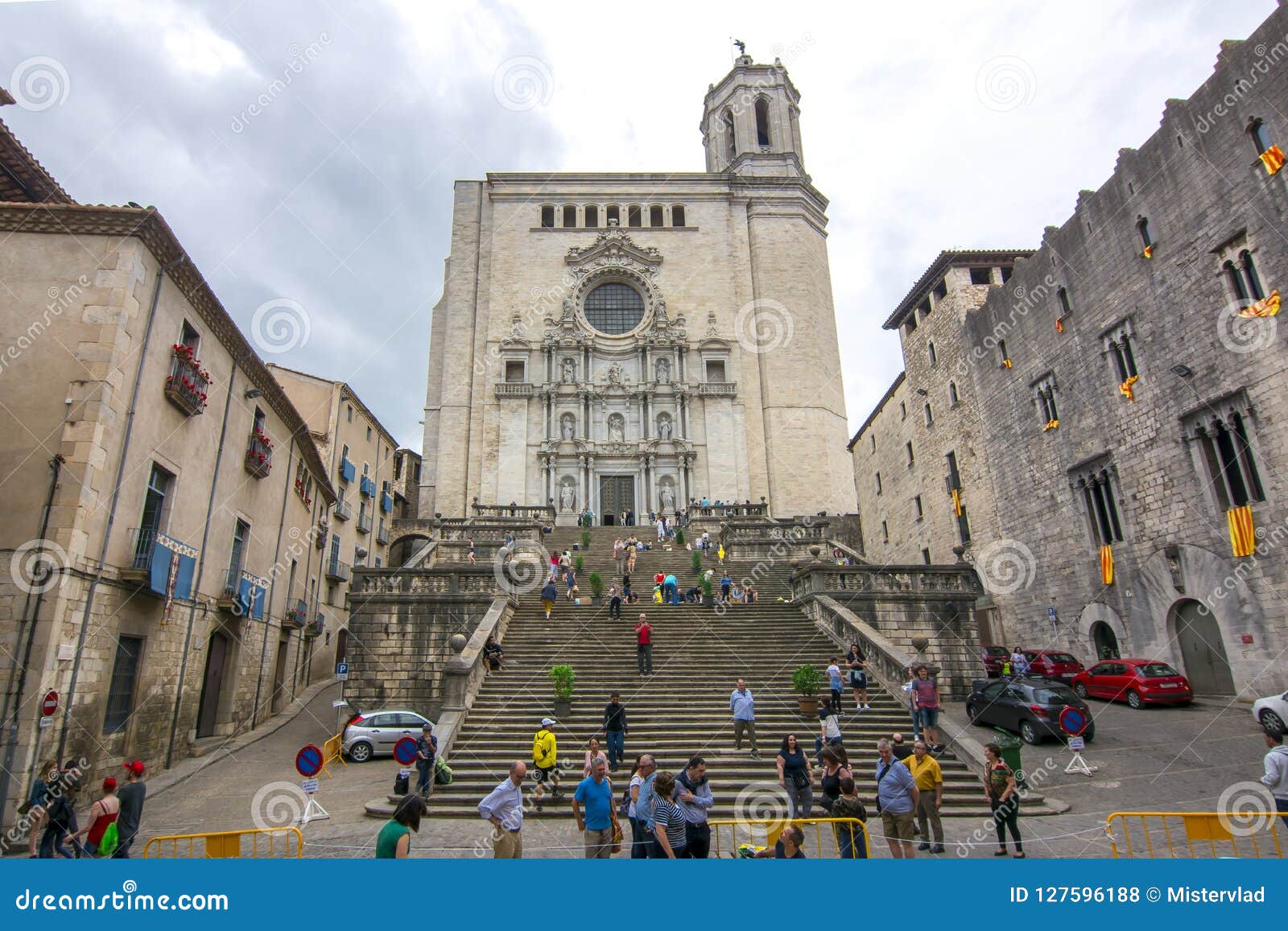 Girona Cathedral Facade, Spain Editorial Stock Photo - Image of ...