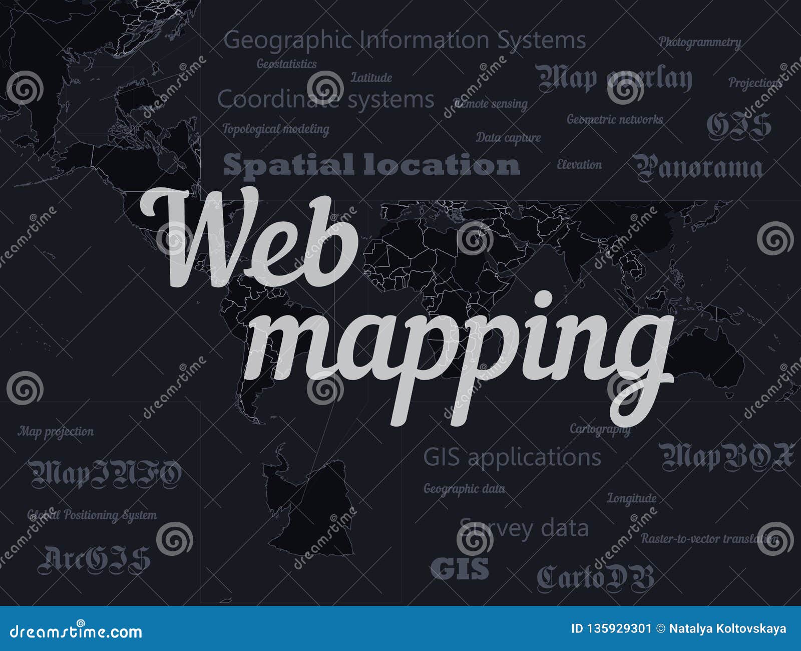 Web Mapping Vector Banner with Lettering and Dark Background. Stock ...