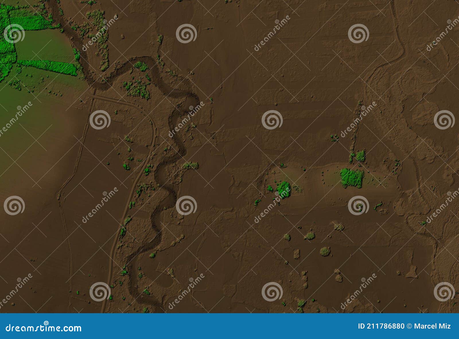 Elevation Model of a River Area with a Ditches Stock Illustration ...