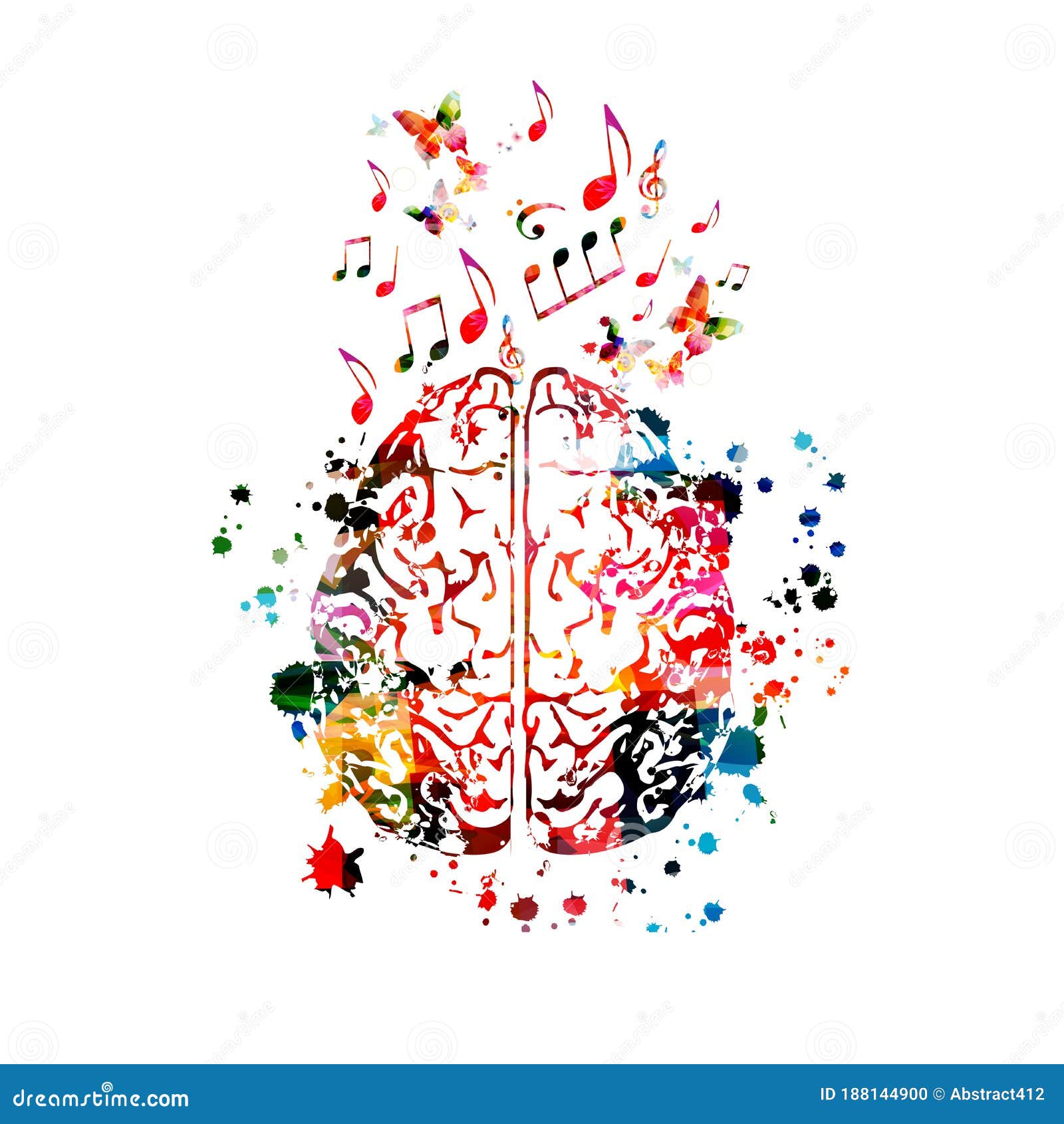 Colorful Human Brain with Music Notes Isolated Vector Illustration ...