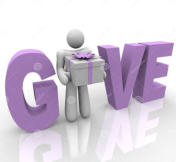 Give - Man in Word Holding Gift Stock Illustration - Illustration of ...