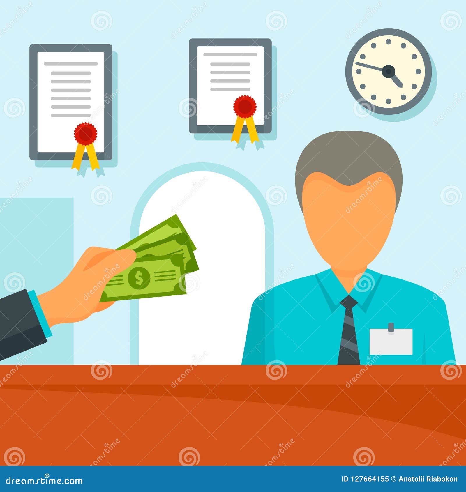 Give Money Bank Manager Concept Background, Flat Style Stock Vector ...