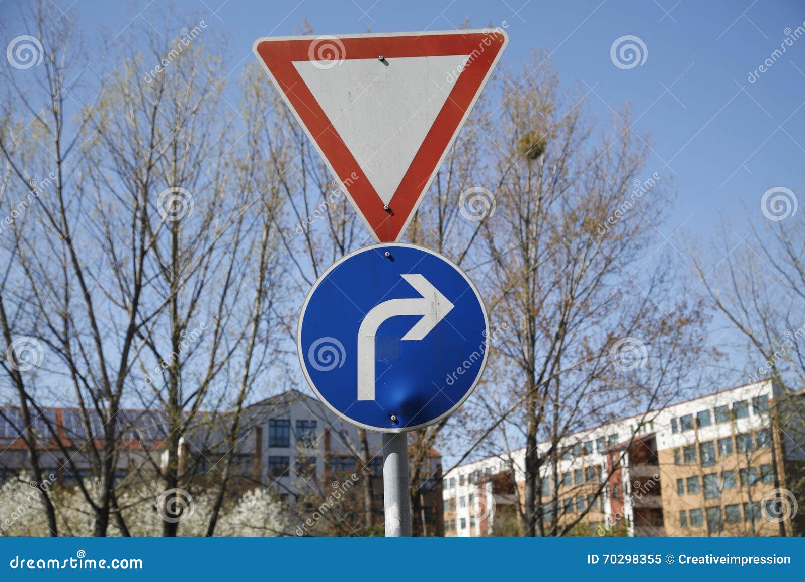Give Way and Turn Right Sign Stock Image - Image of rule, turn: 70298355