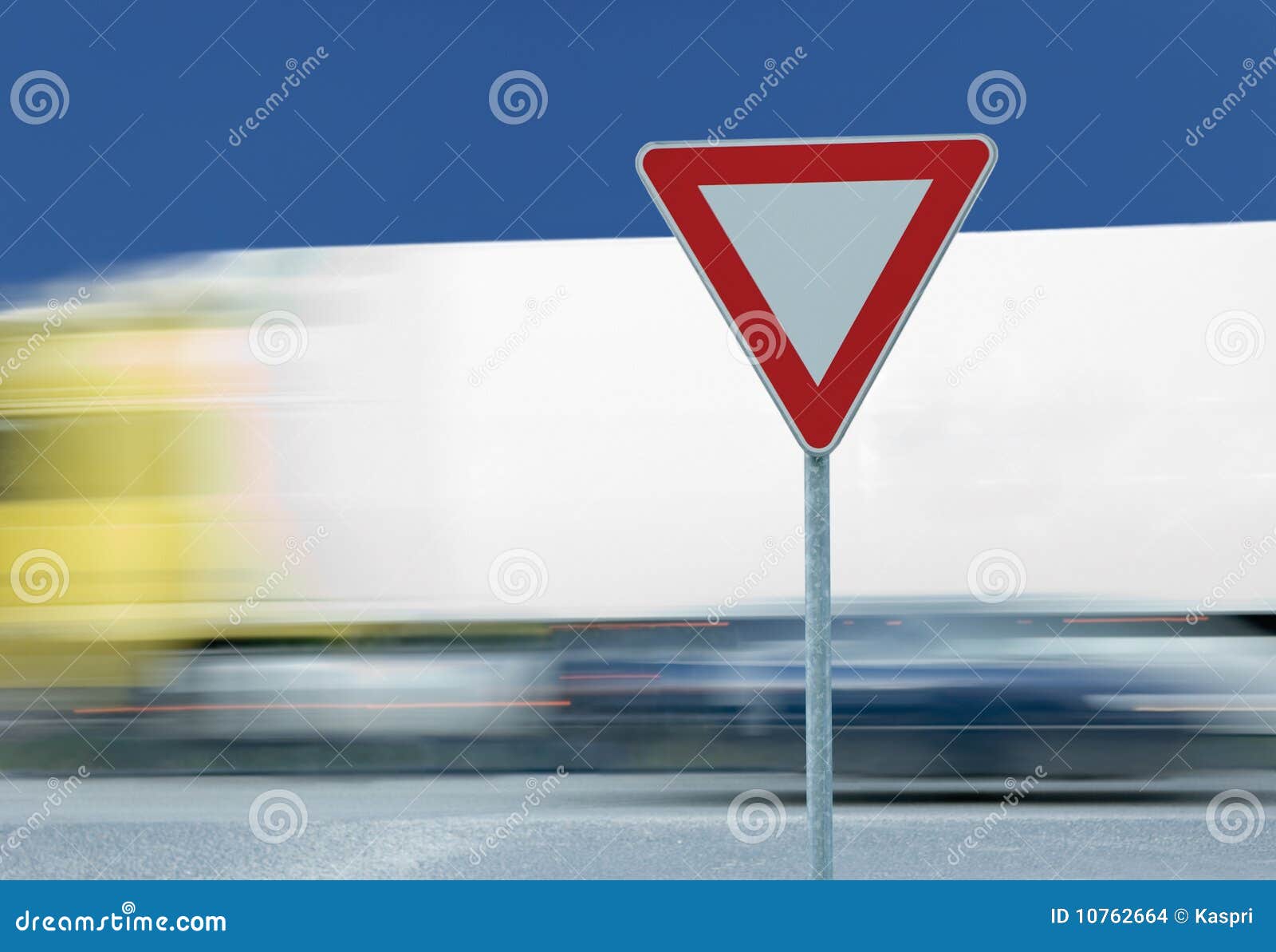 Give Way Yield Traffic Sign and Truck Stock Photo - Image of route ...