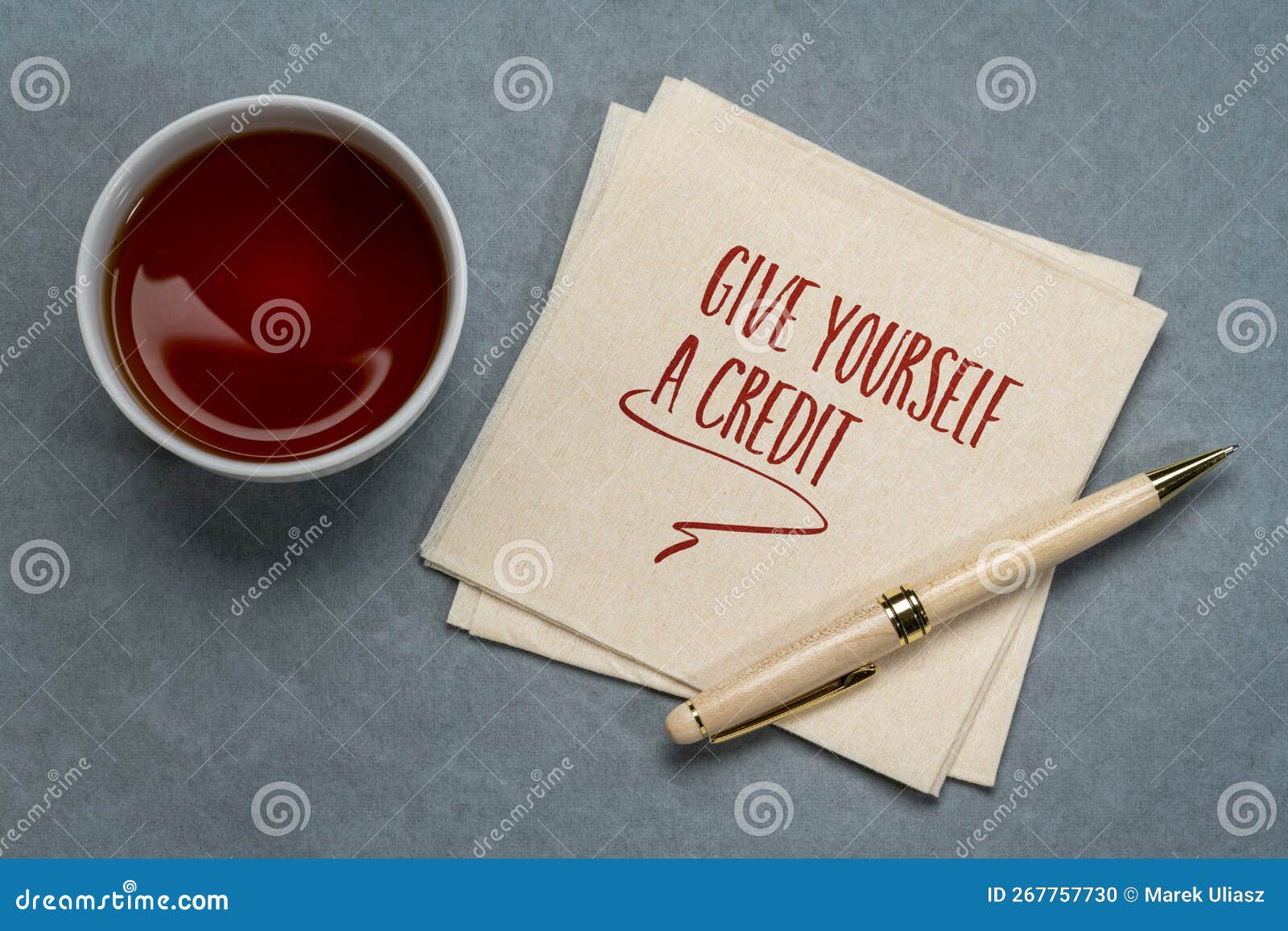 Give Yourself a Credit, Inspirational Note on Napkin Stock Photo ...