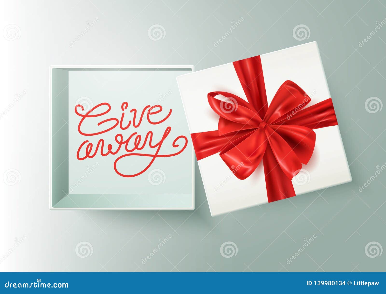 Giveaway Advertisement Banner, Open Gift Box with Decorative Red Bow ...