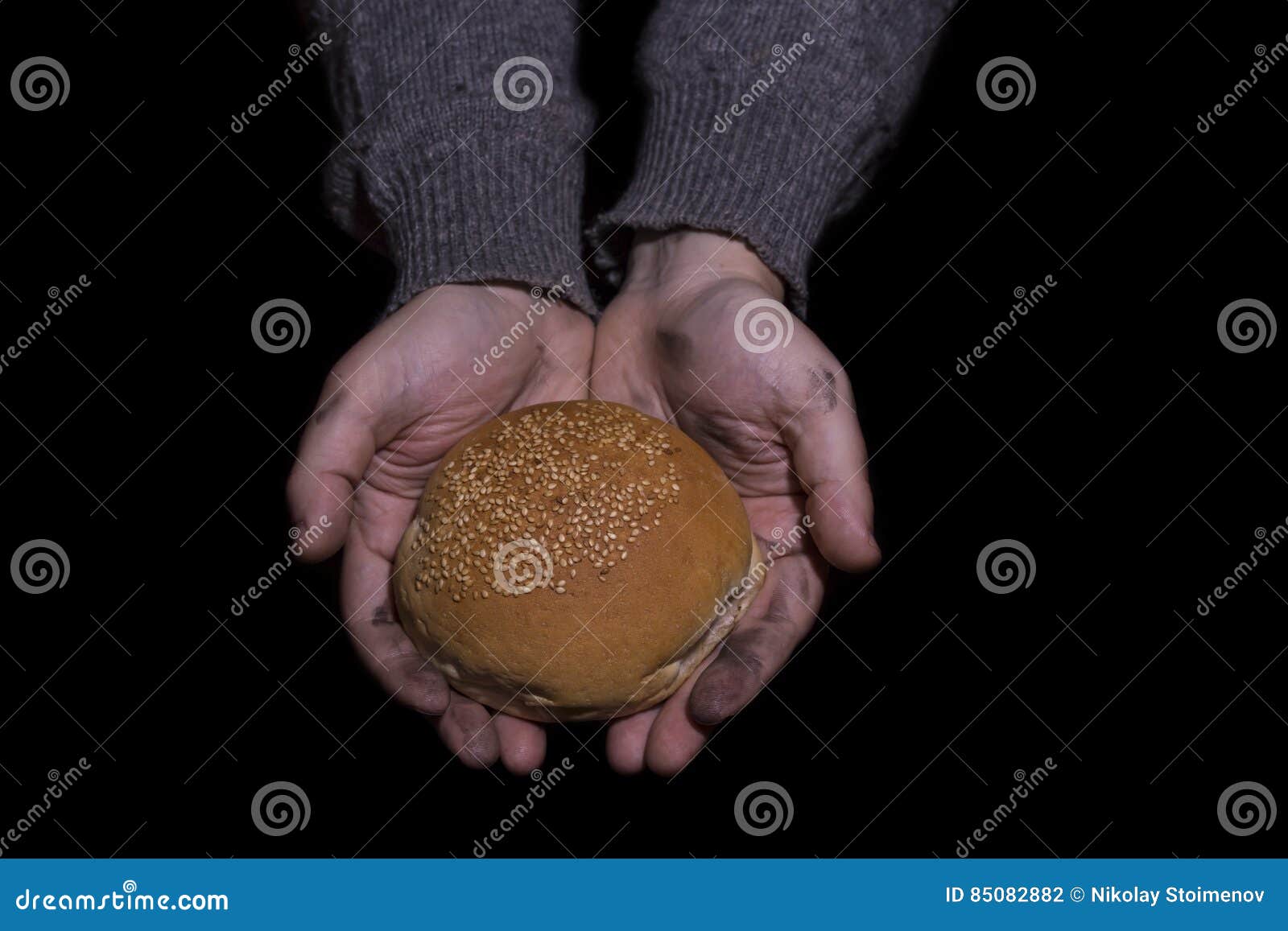 Giving Bread. Poverty Concept. Stock Photo - Image of eating, adult ...