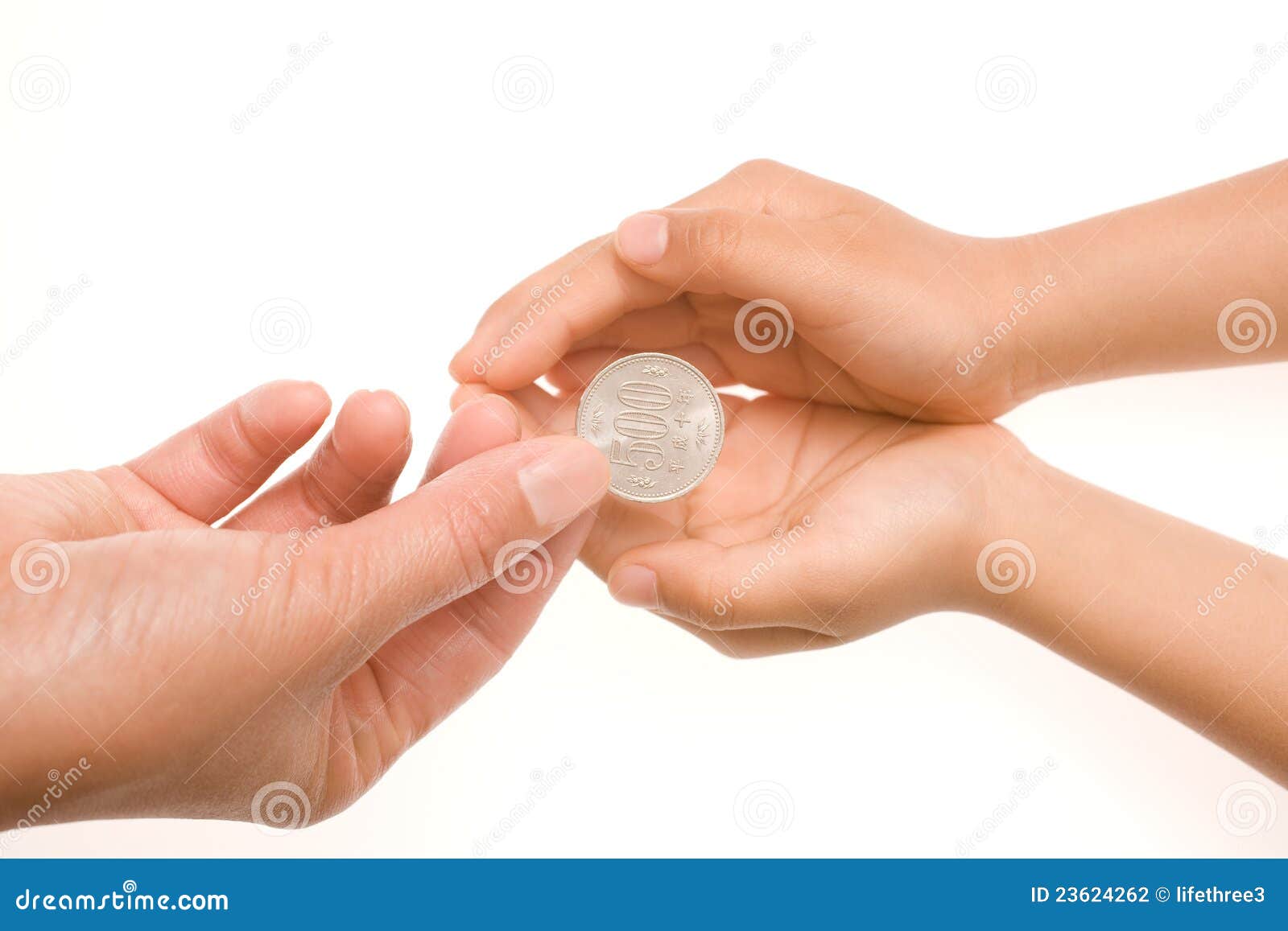 Giving a coin stock photo. Image of hands, change, monetary - 23624262