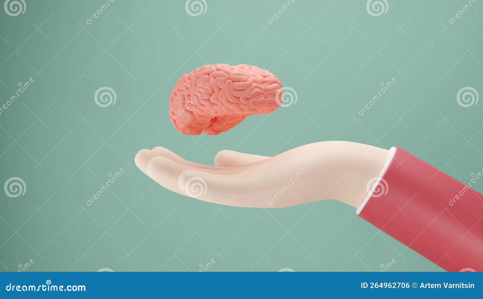 Giving Hand with a Spinning Brain. Human Brain with Cartoon Hand, 3d ...