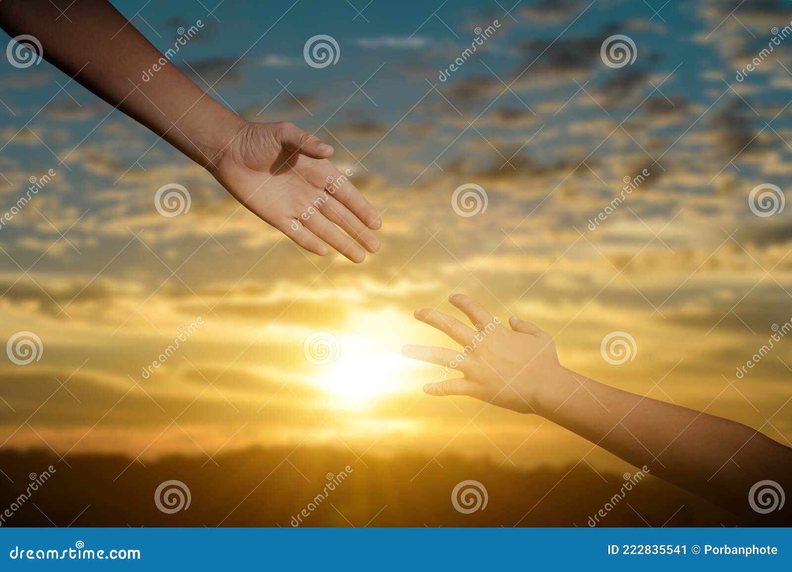 Reaching Hand Helping, Hope and Support Each Other Over Sunset ...