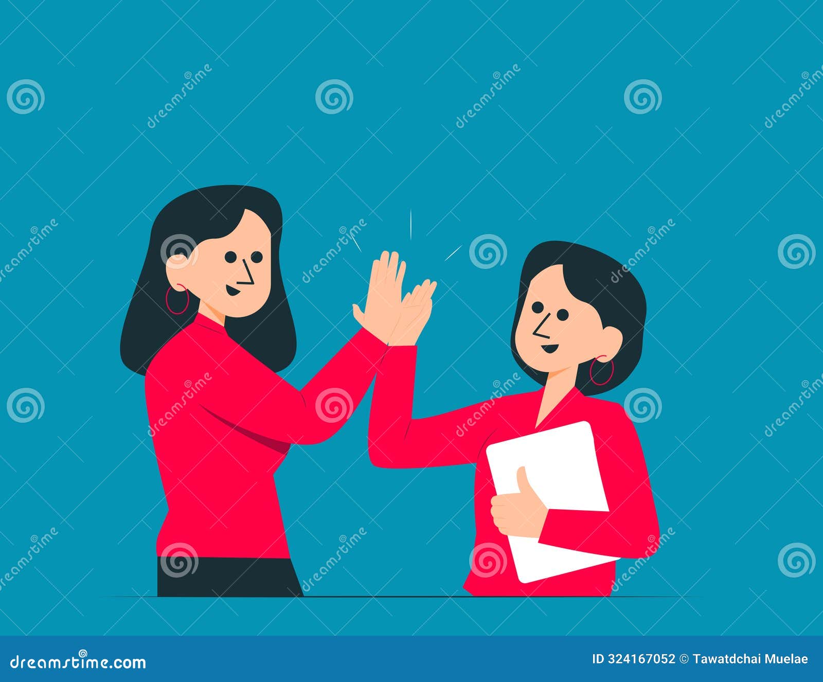 Giving High Five With Joy. Teamwork High Five Concept Illustration ...