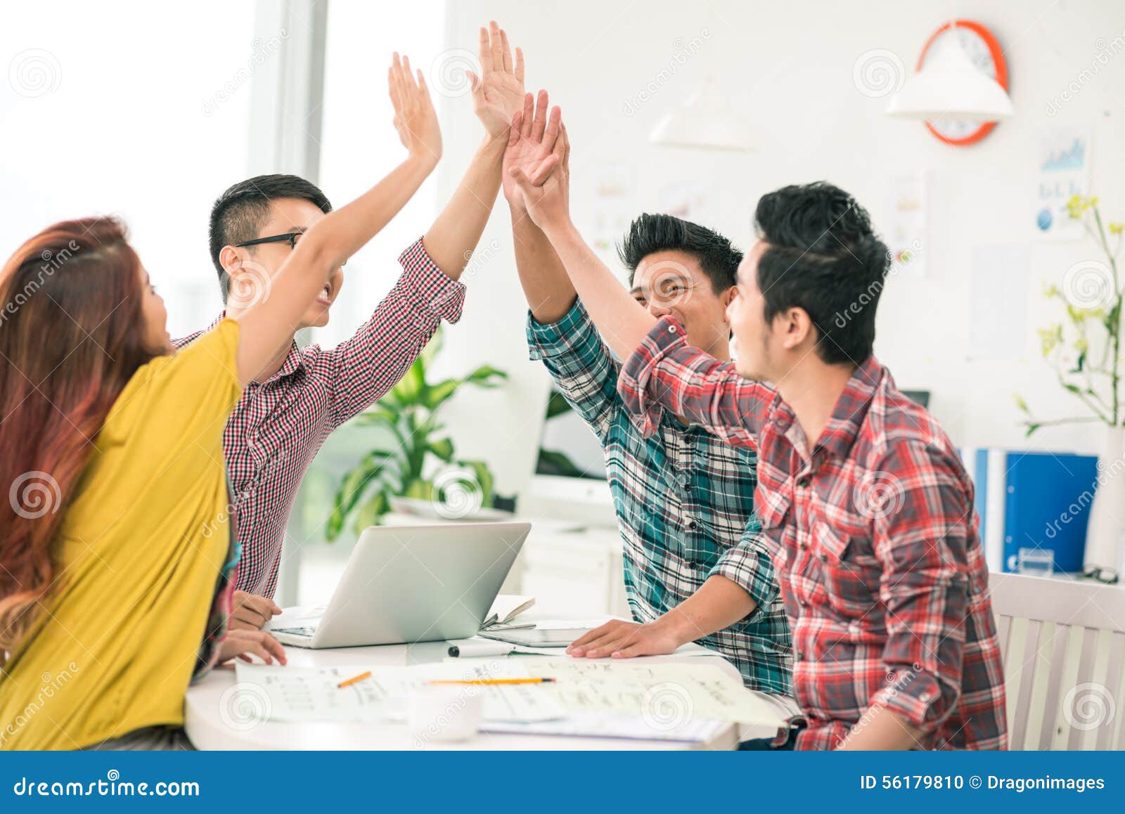 Giving high five stock photo. Image of happy, asian, coworker - 56179810