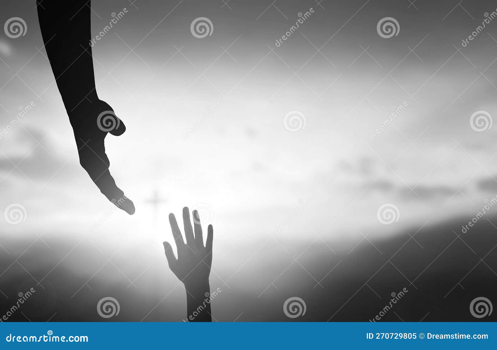 Giving a Hope Helping Hand and Support Over Black and White Background ...