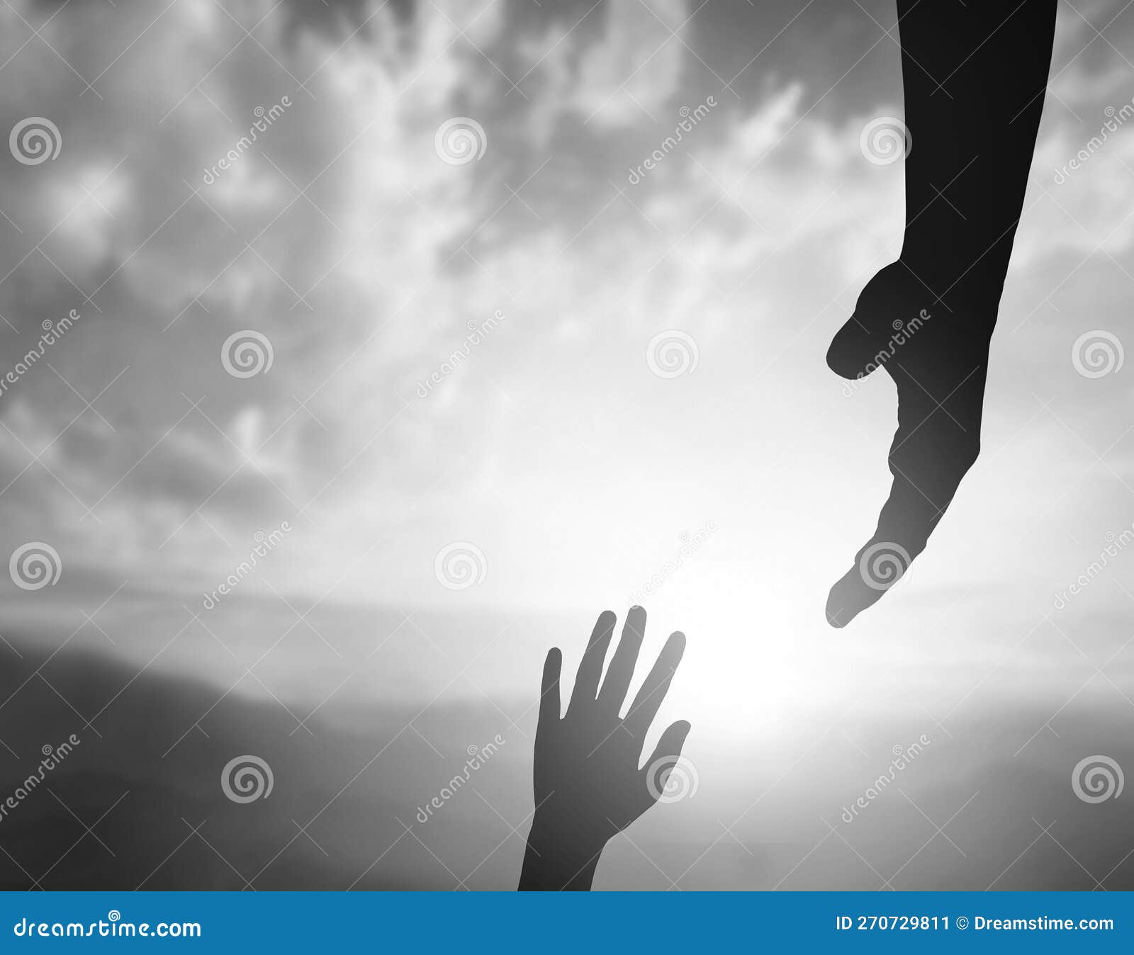 Giving a Hope Helping Hand and Support Over Black and White Background ...