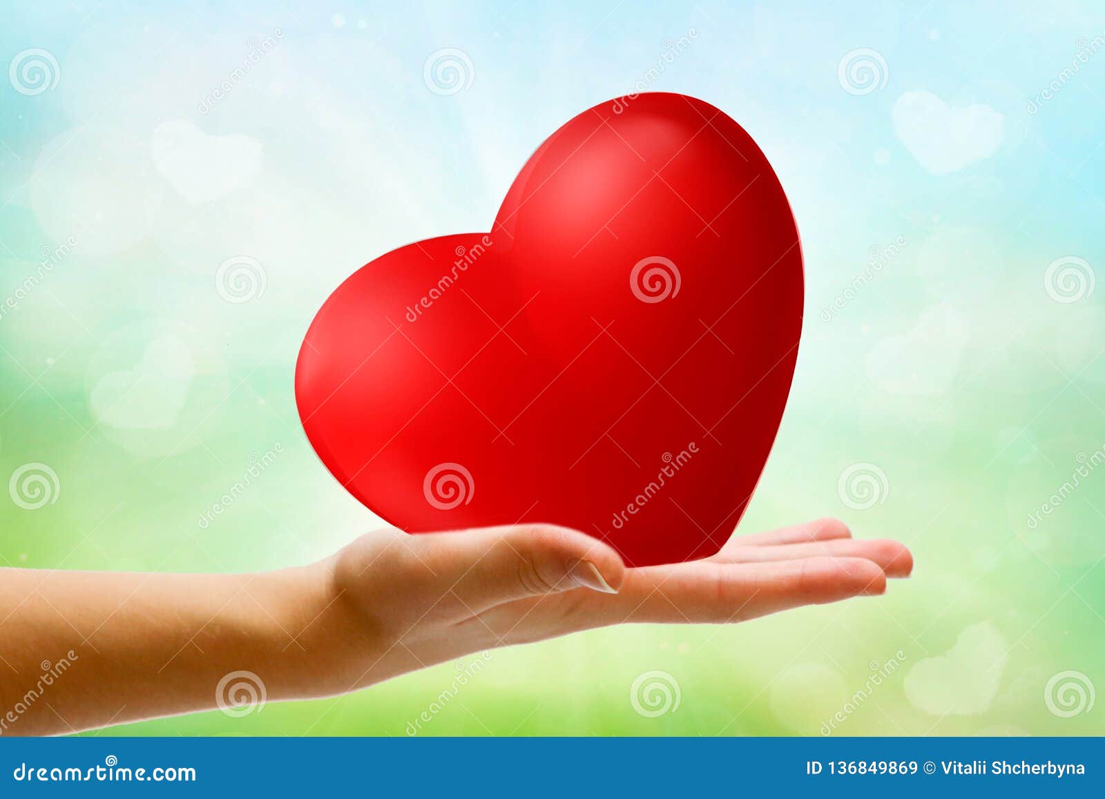 Giving Love and Care on Spring Background. Heart Stock Image - Image of ...