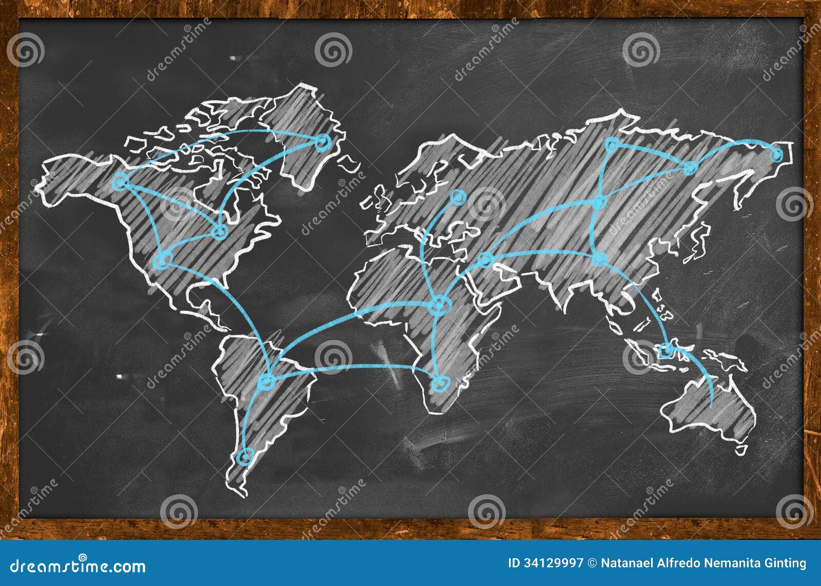 Giz Do Azul Dos Trabalhos Em Rede Do Mapa Do Mundo Ilustração Stock ...
