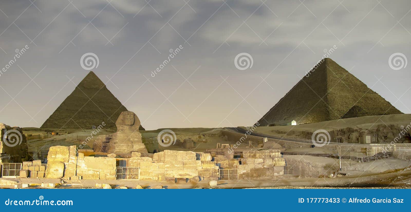 The Pyramids At Night, View From Giza Buildings, Egypt Royalty-Free ...