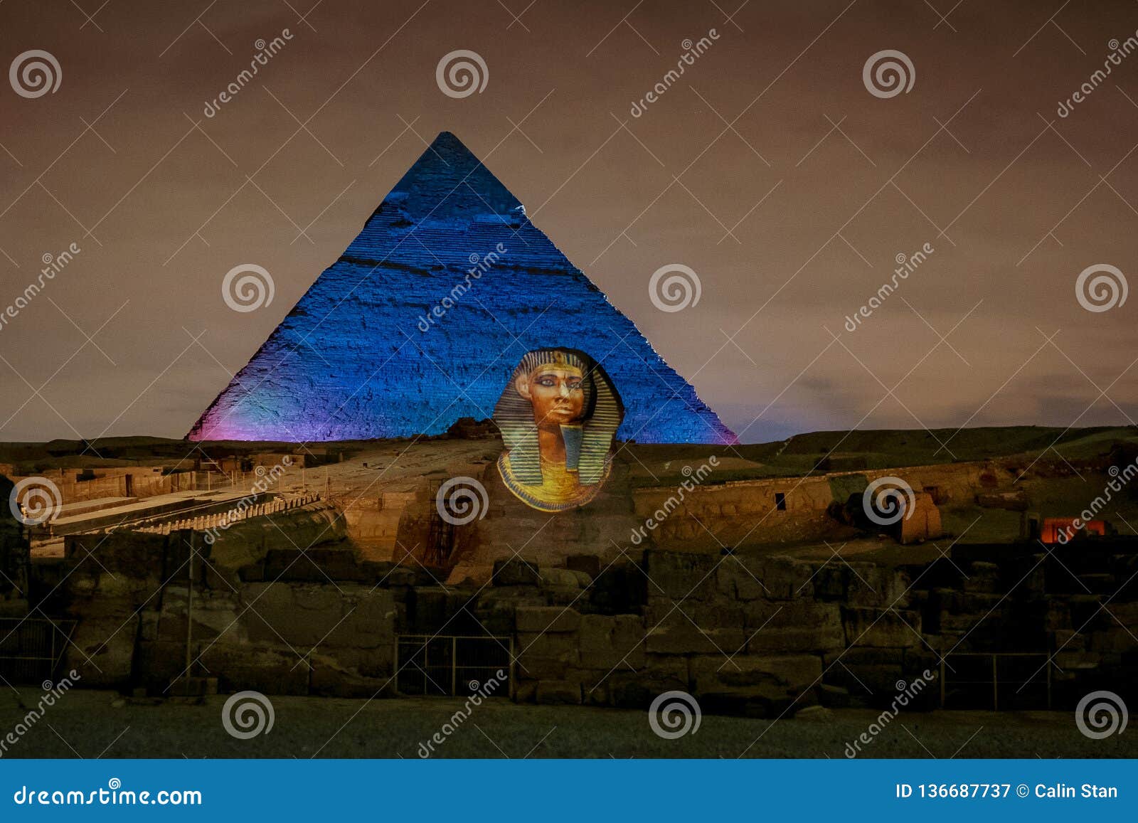 Giza Pyramids and Sphinx by Night in Cairo Egypt Stock Image - Image of ...