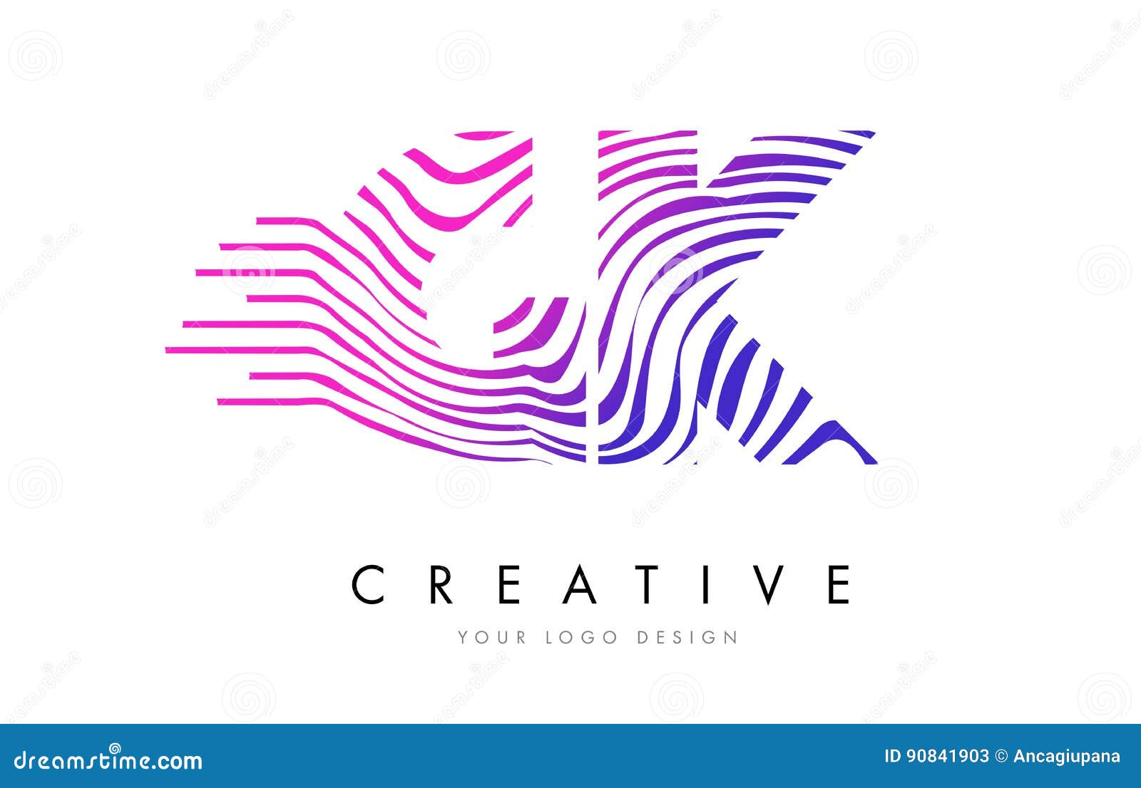 Gk G K Zebra Lines Letter Logo Design With Magenta Colors Stock Vector Illustration Of Logo