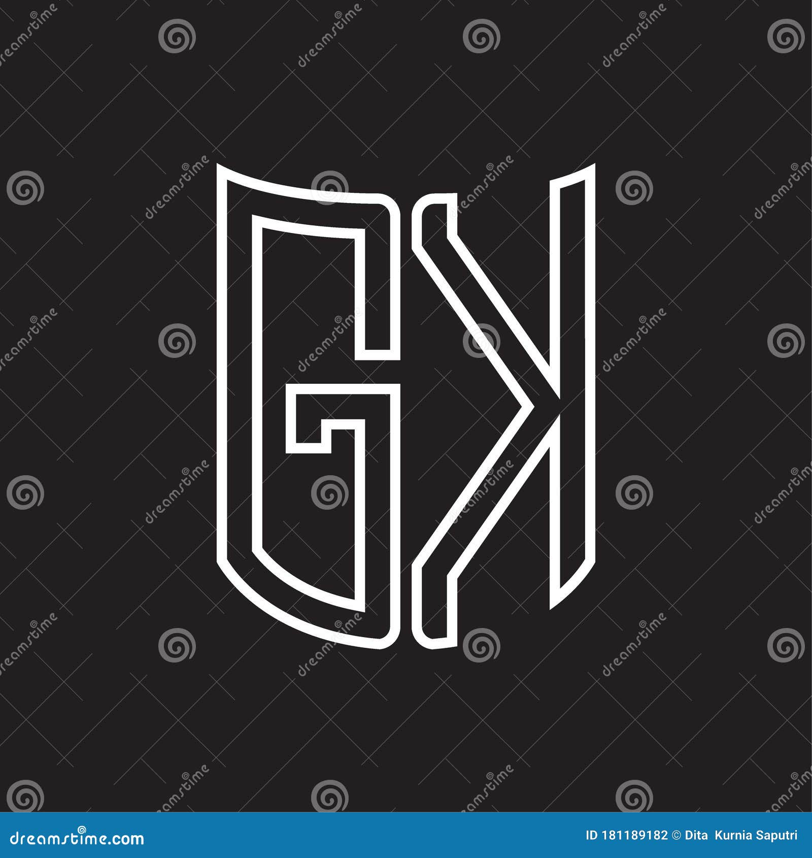 GK Logo Monogram with Ribbon Style Outline Design Template Stock Vector ...