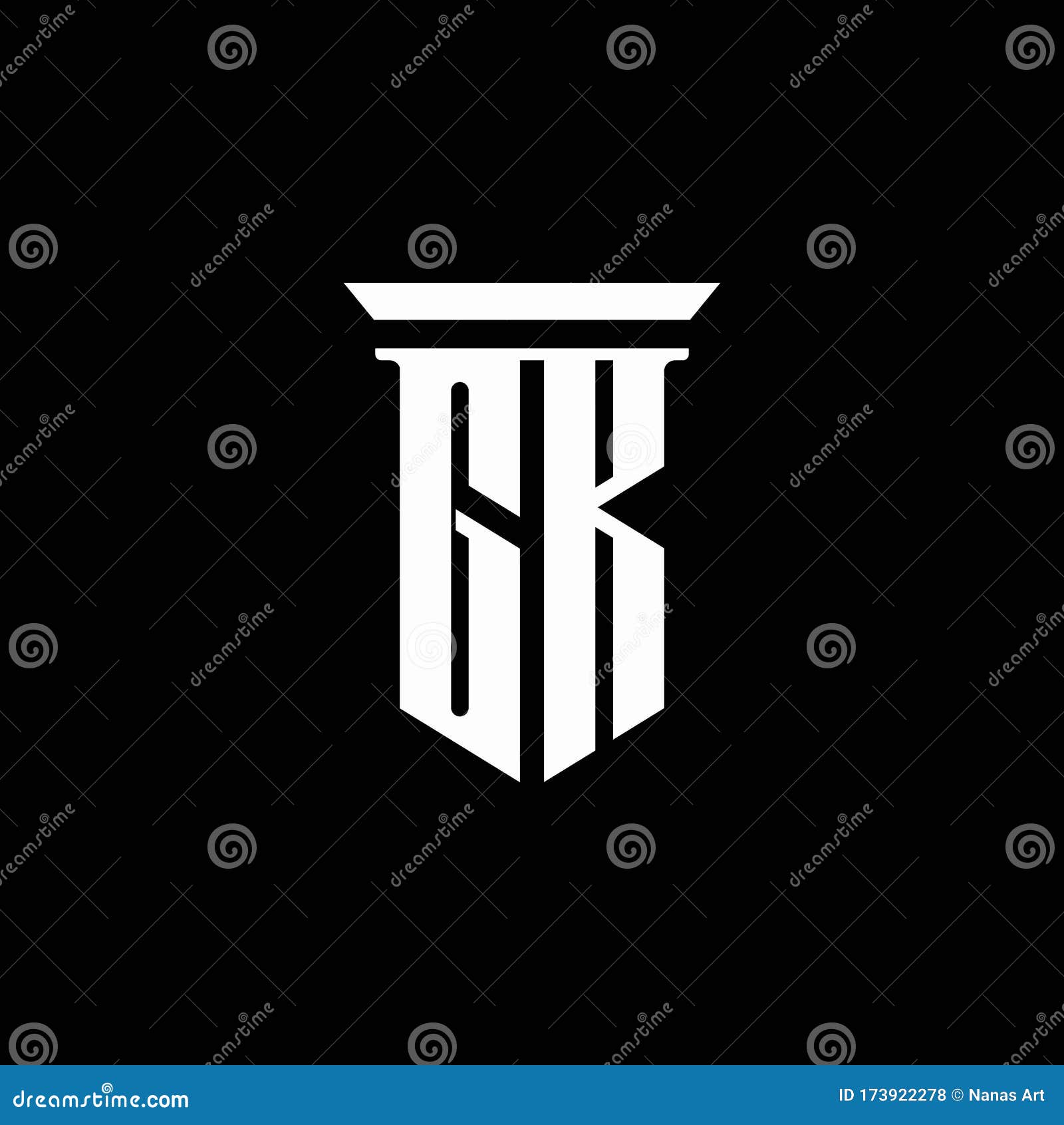 GK Monogram Logo with Emblem Style Isolated on Black Background Stock ...