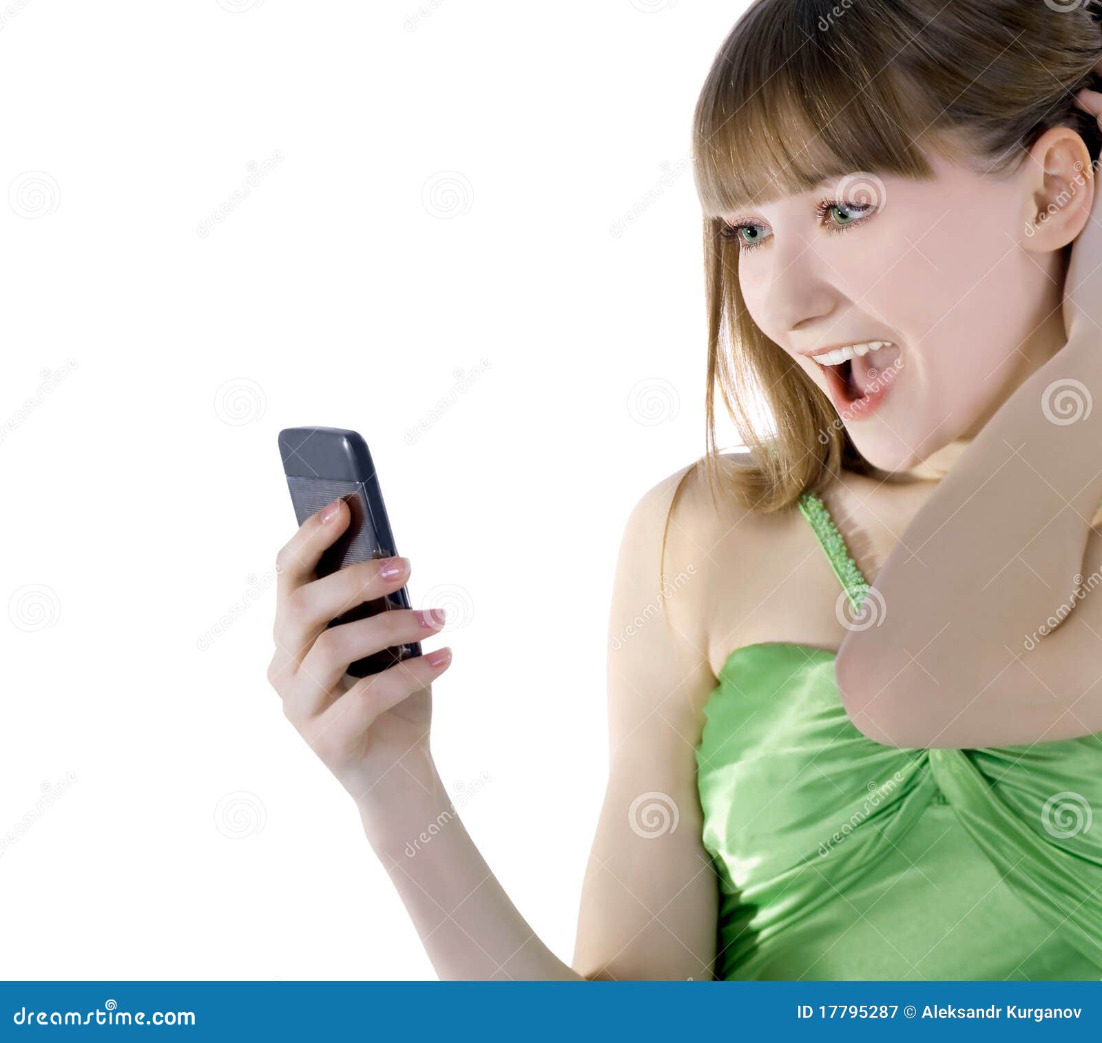 Glückliche Frau mit Handy stockbild. Bild von meldung - 17795287