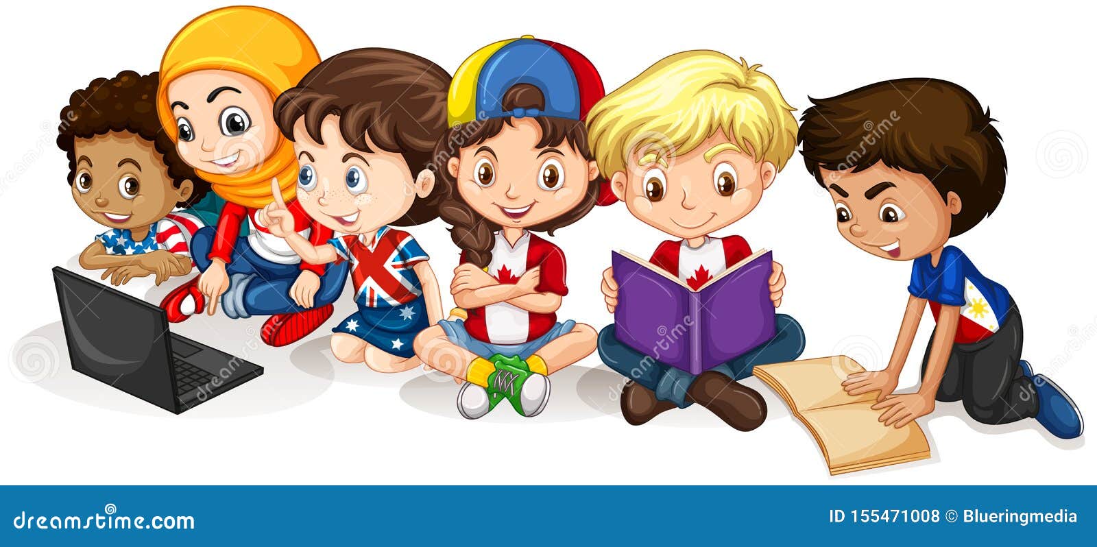 Glückliche Kinder, Die an Computer Lesen Und Arbeiten Vektor Abbildung ...