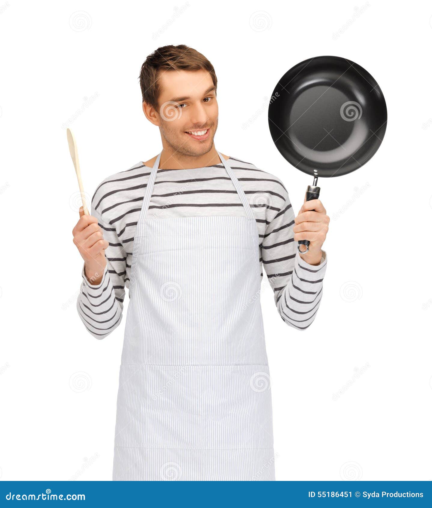 Glücklicher Mann Oder Koch Im Schutzblech Mit Wanne Und Löffel ...