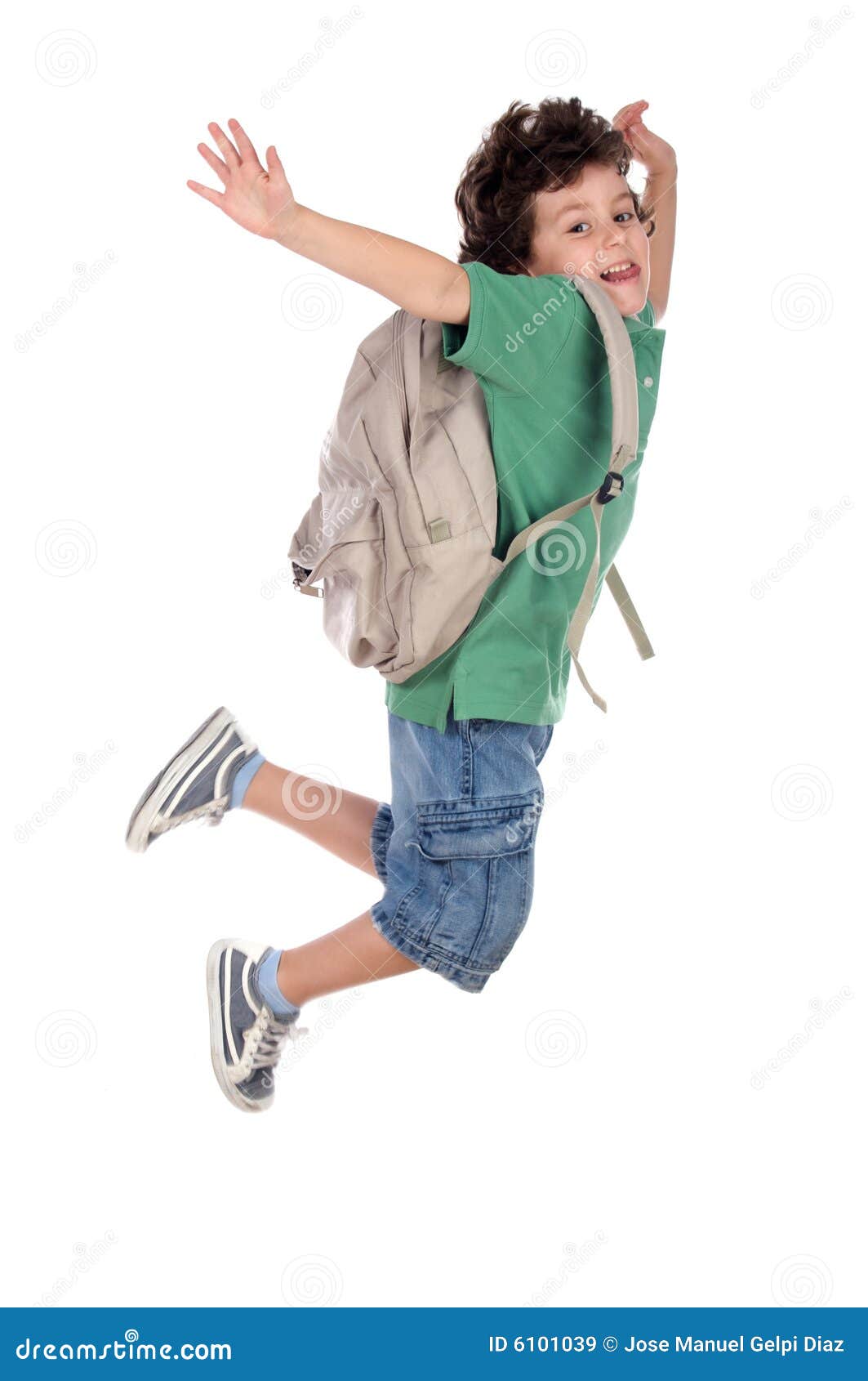 Glückliches Kind, Das Mit Rucksack Springt Stockbild - Bild von ...