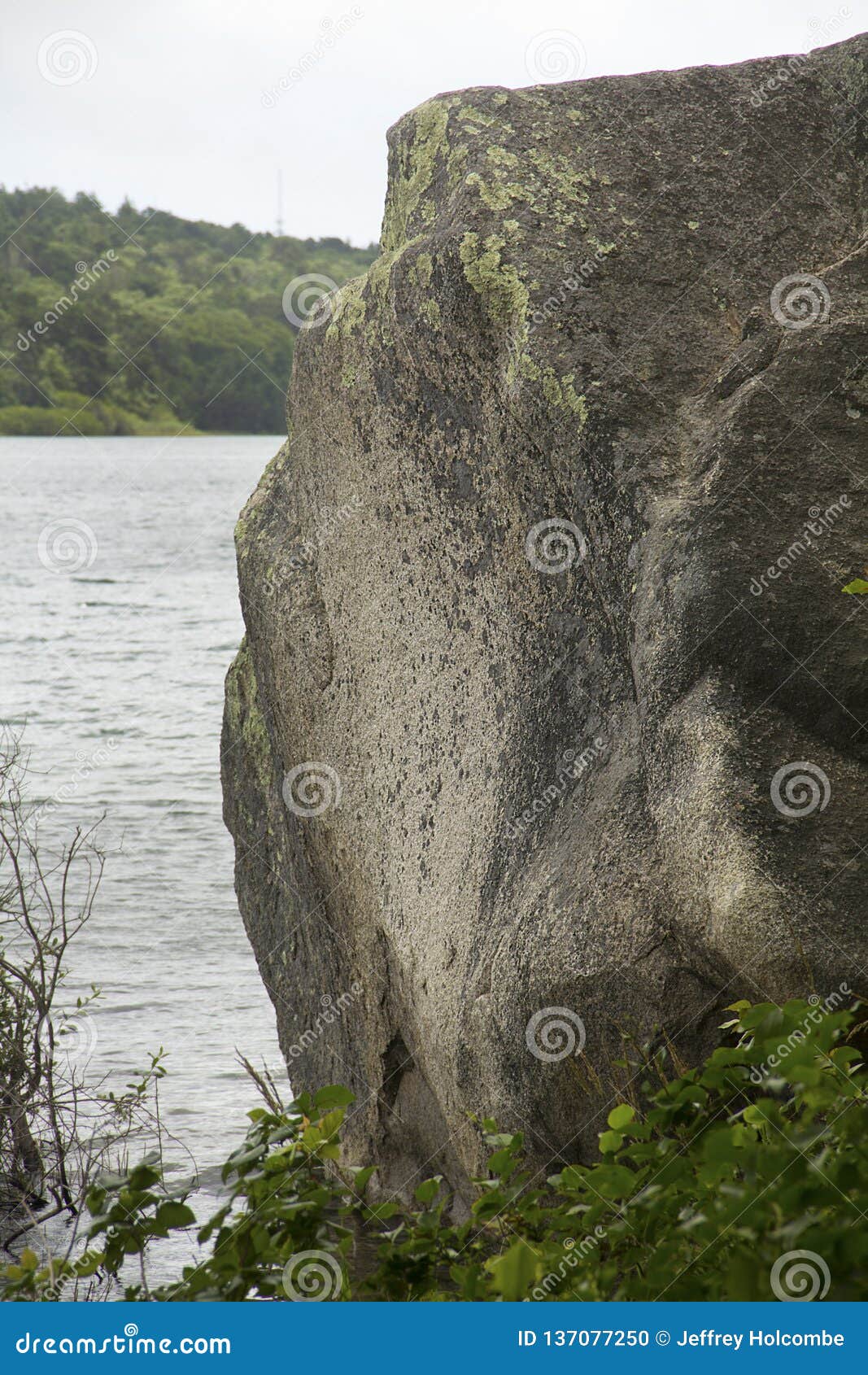 Glacial Erratic on Shore of Cliff Pond at Cape Cod Stock Photo - Image ...