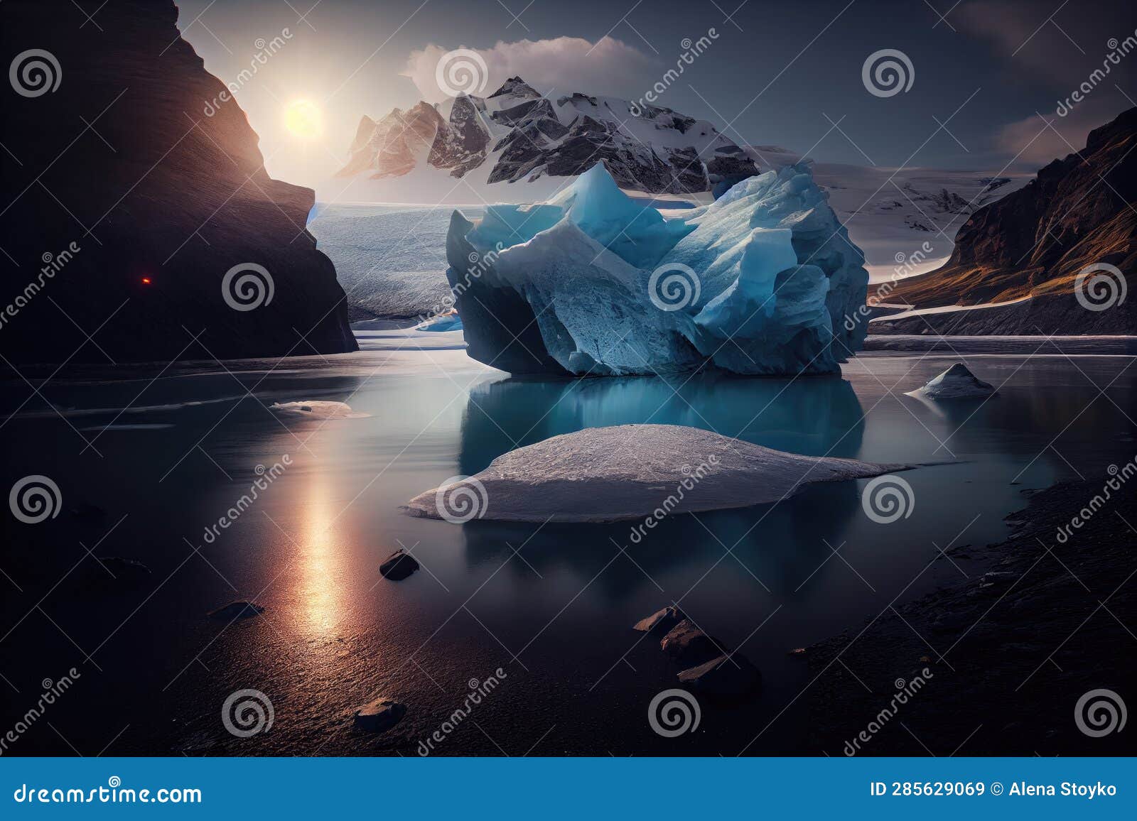 Glacial Landscape. Large Chunks of Blue Ice Stock Illustration ...