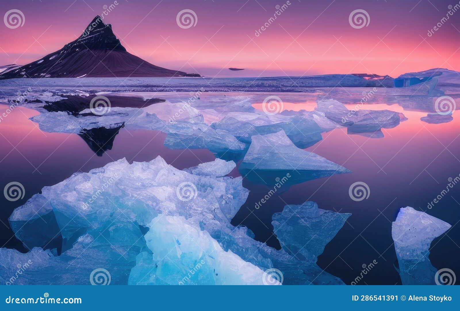 Glacial Landscape. Large Chunks of Blue Ice in the Ocean Stock ...