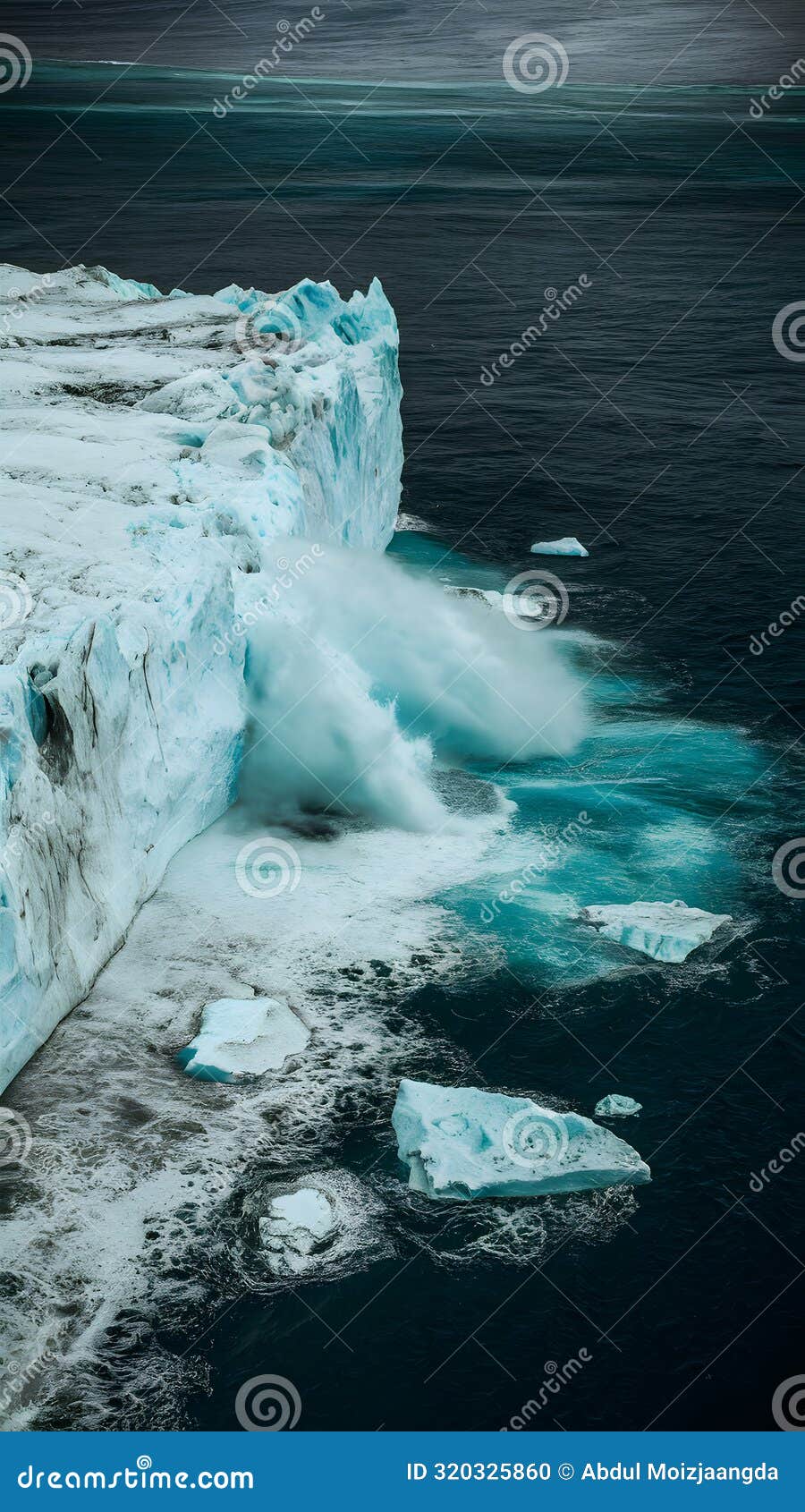 Glacier Breaking Off into Ocean, Creating Frothy Splash, Ice Chunks ...
